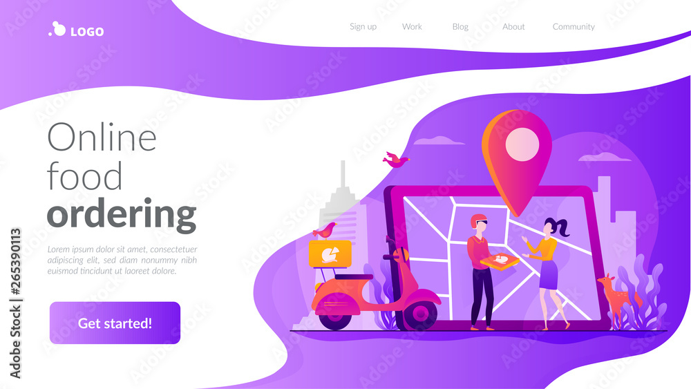 Delivery man delivered pizza to customer by scooter, map on tablet ...