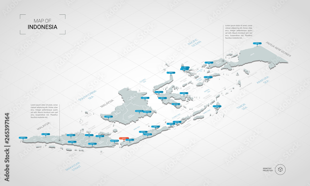 Isometric 3D Indonesia map. Stylized vector map illustration with ...