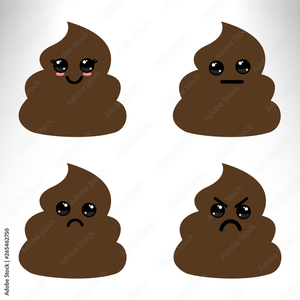 set of cute poop emoticon smileys isolated on white background Stock ...