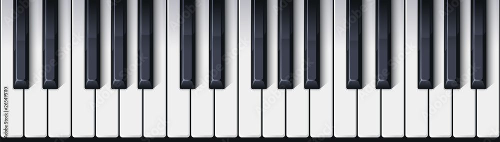 Piano keyboard seamless. Top view. Realistic detailed shaded piano keys ...