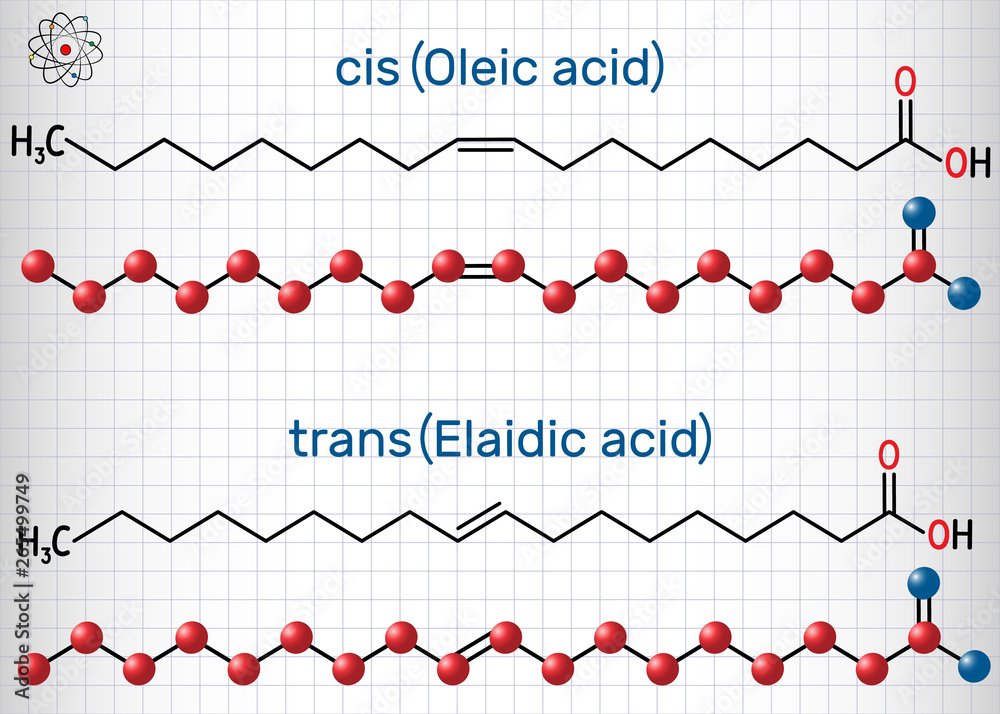 Стоковое векторное изображение «Oleic acid (cis ) and elaidic acid ...