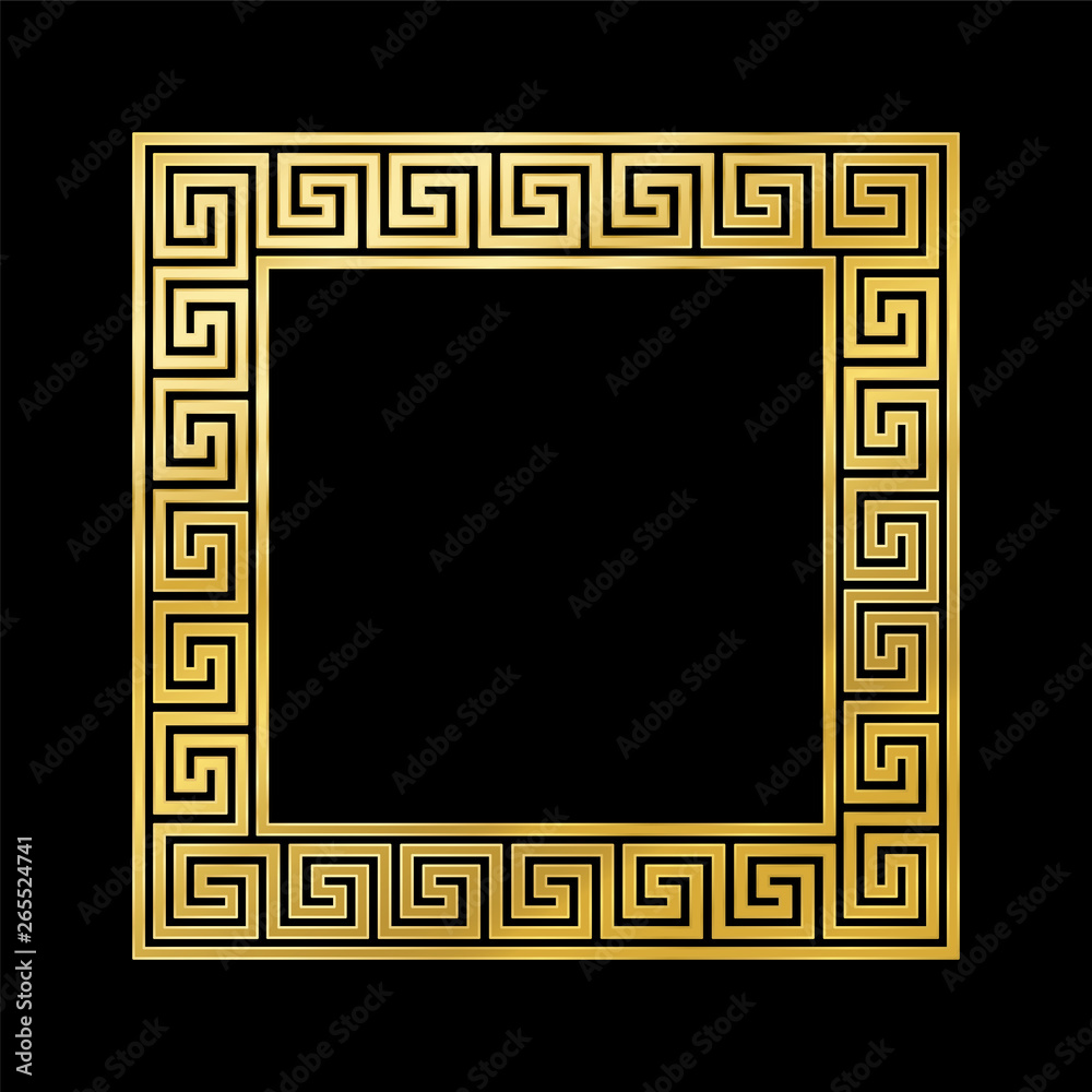 Vetor Greek pattern square frame, golden, meander pattern. Meandros, a ...