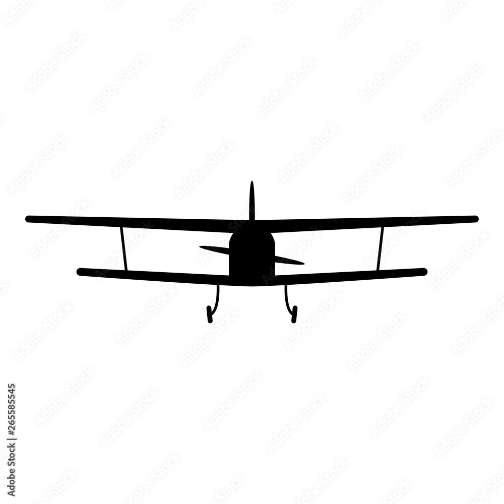 Airplane view with front Light aircraft civil Flying machine icon black ...
