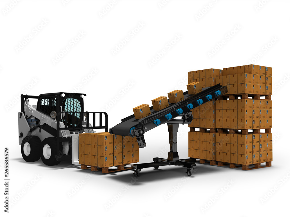 Concept of placement of goods in paper boxes with mini forklift from ...