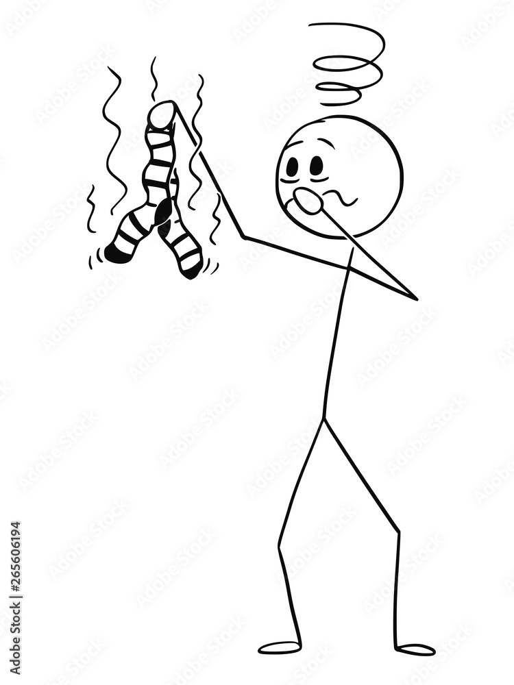 Cartoon stick figure drawing conceptual illustration of man holding ...