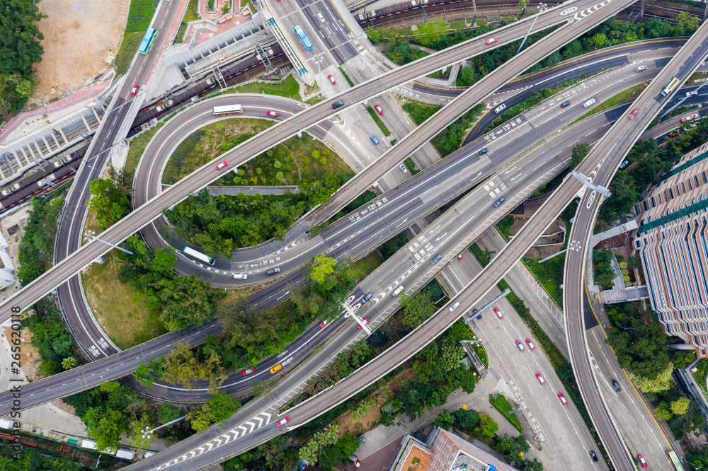 Top view of Hong Kong city traffic Stock Photo | Adobe Stock