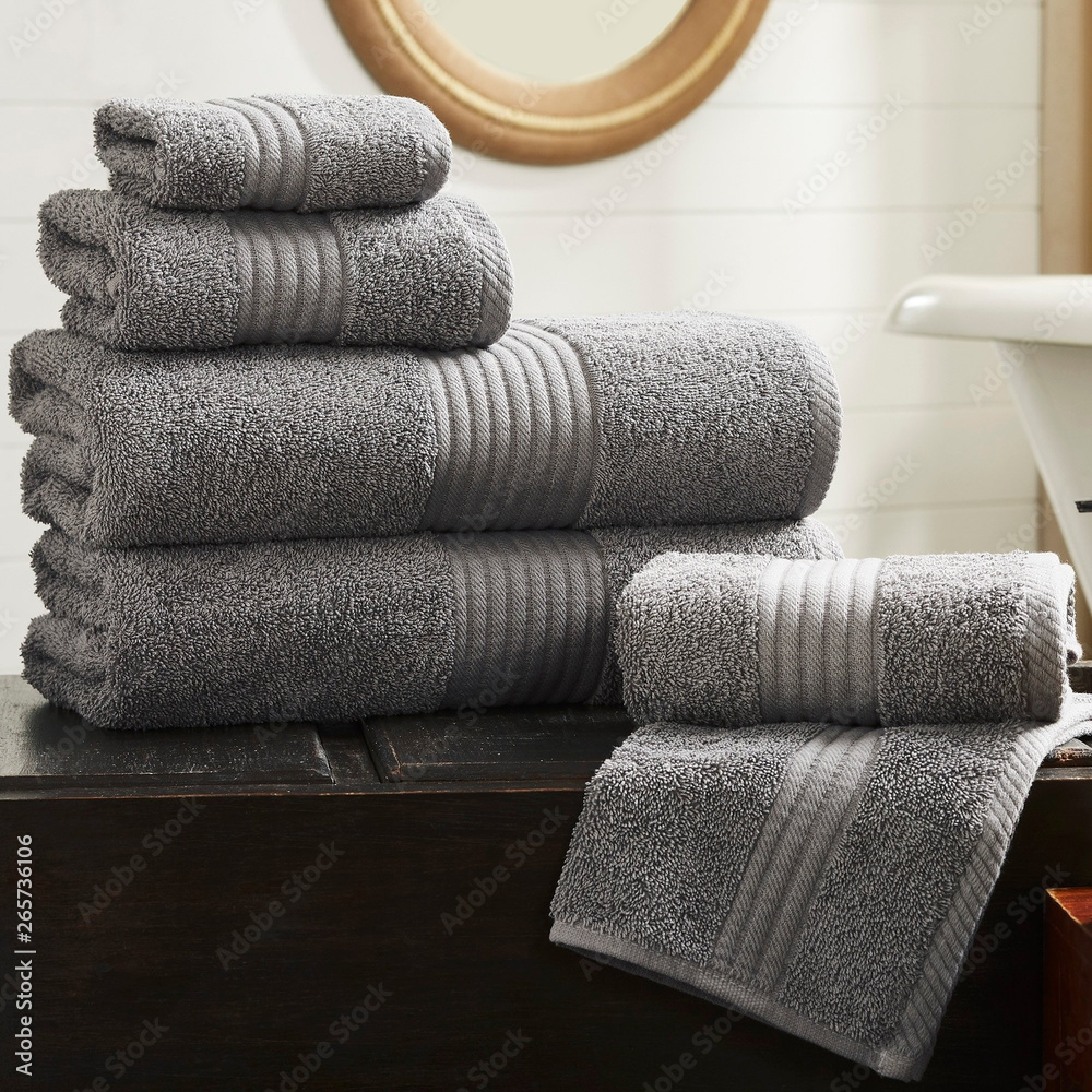 Cotton terry towel set. Dobby border towel set Stock Photo | Adobe Stock