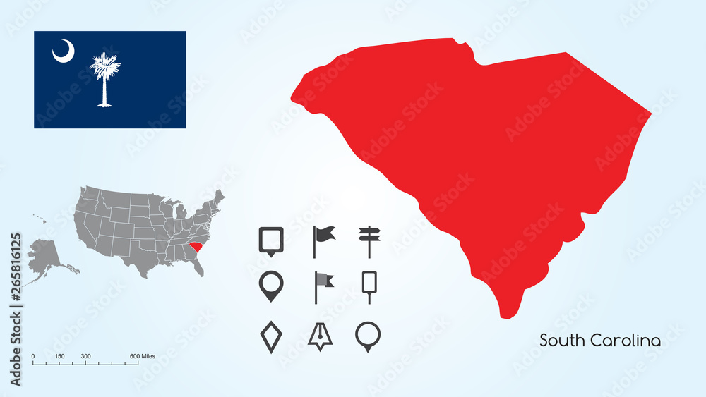 Map of The United States with the Selected State of South Carolina And ...