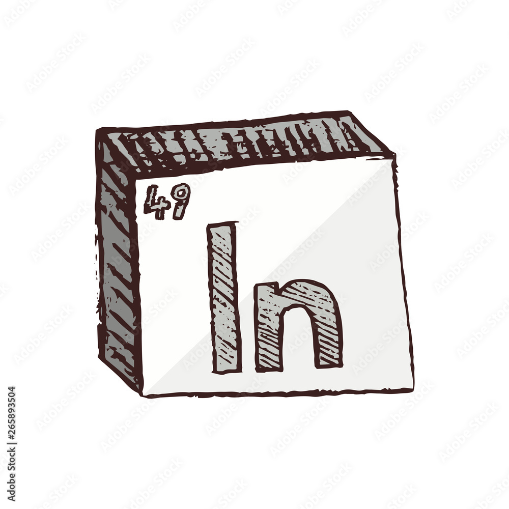 Vector three-dimensional hand drawn chemical white symbol of metal ...