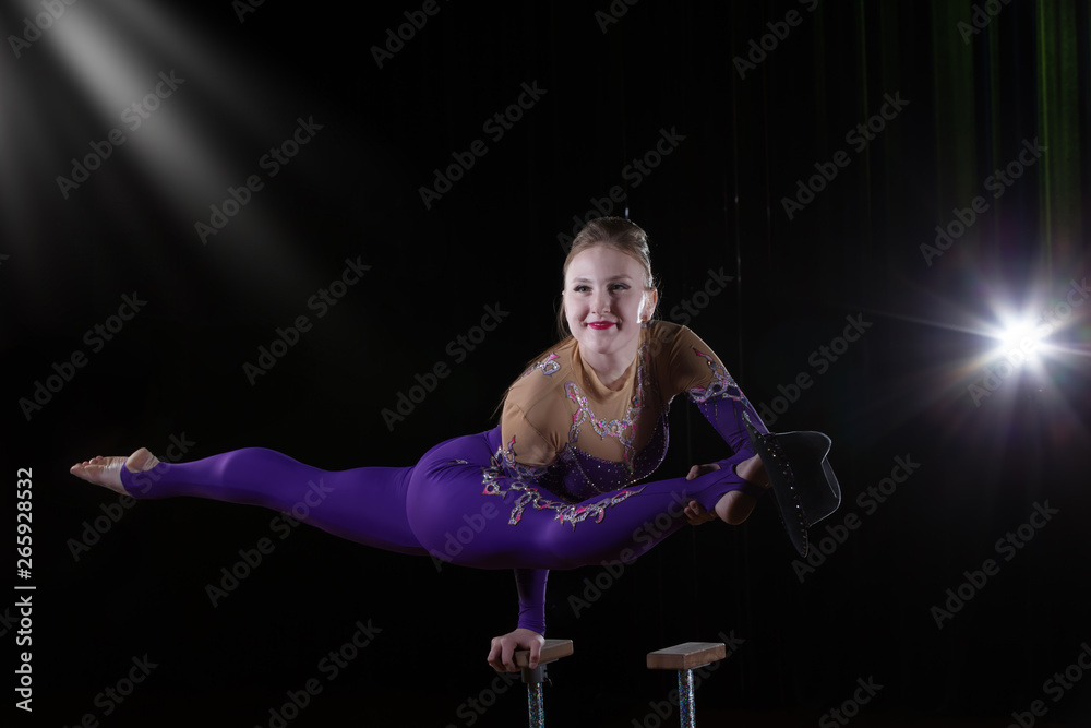 Circus actress performs the number in a beautiful smoke. Manual ...