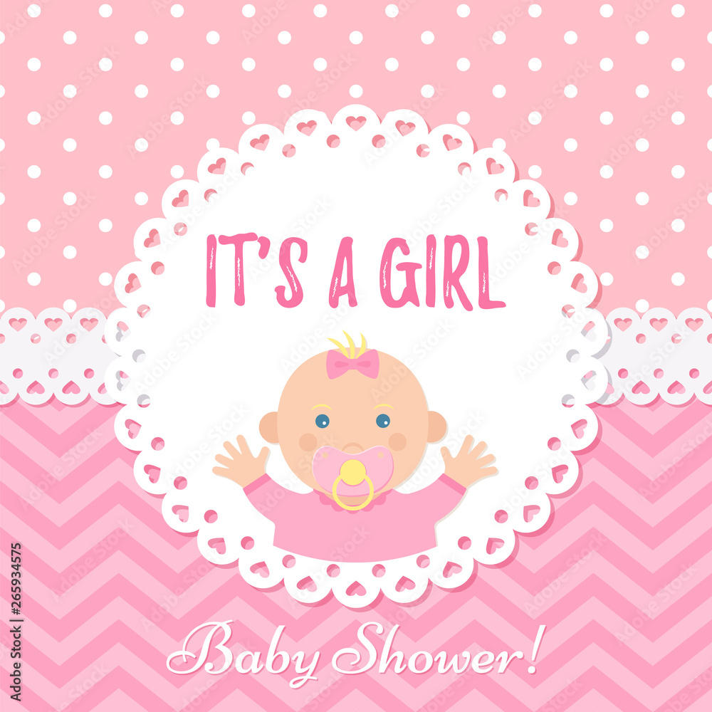 Image vectorielle Stock Baby girl card. Baby Shower girl design. Cute ...