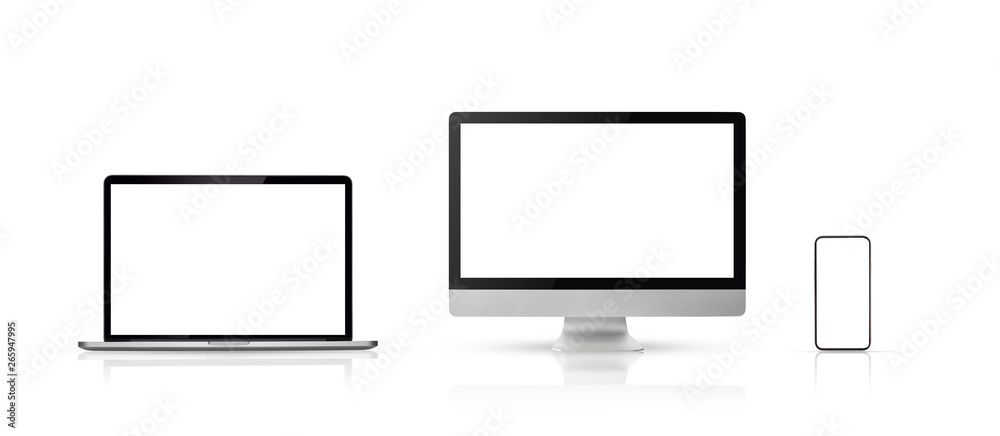 set new model of computer display or desktop and smartphone laptop on ...