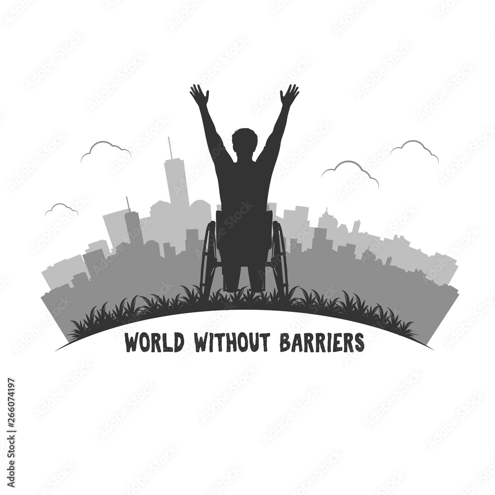 Man in wheelchai silhouette. Vector disabled man.World without barriers ...
