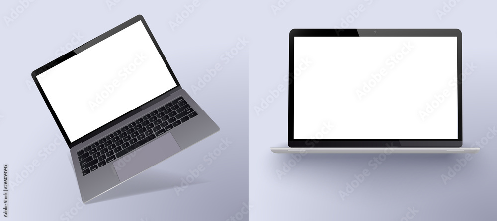 Set Mock-up of realistic laptop. 3d isometric illustration laptop ...