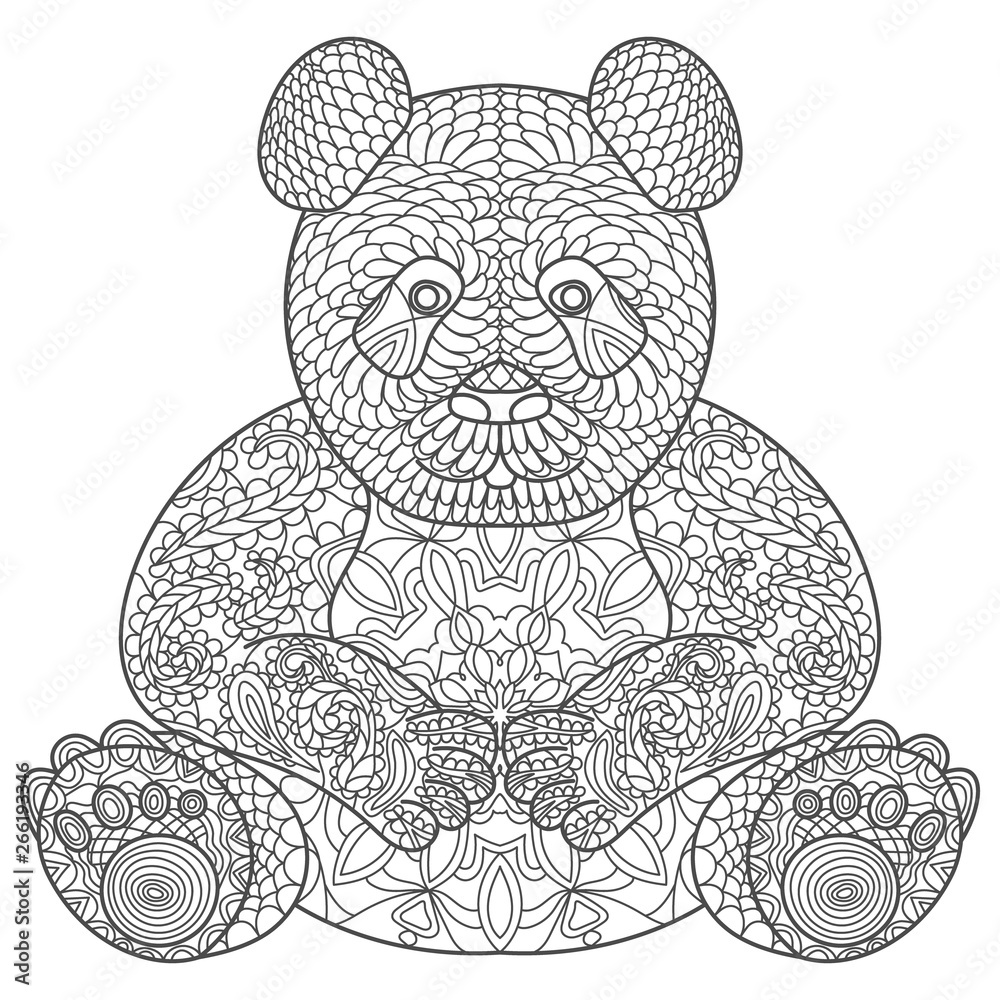Zentangle stylized cartoon panda, isolated on white background. Sketch ...