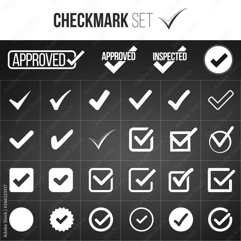 Checkmark or tick mark collection set. Acceptance, approval, right ...