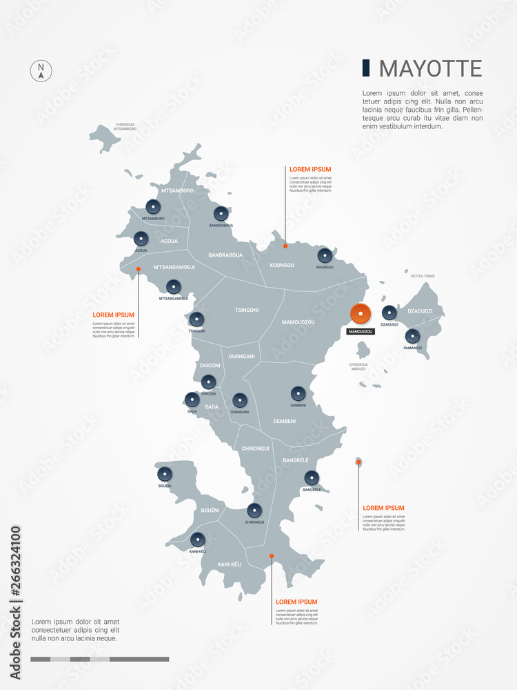 Vector de Stock Mayotte map with borders, cities, capital and ...