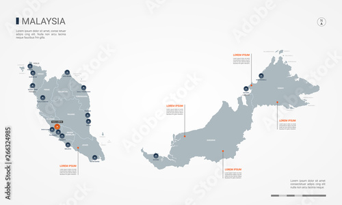 Malaysia map with borders, cities, capital and administrative divisions ...