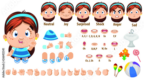 Cartoon brunette girl constructor for animation. Parts of body, set of ...