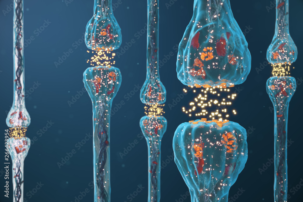Synaptic transmission, human nervous system. Concept consciousness ...