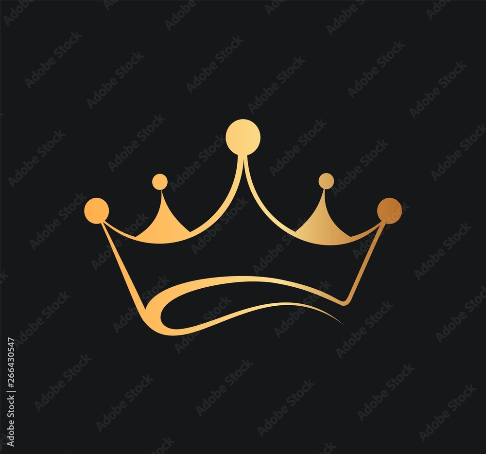 Vector de Stock Queens or kings crown vector logo. Golden corona logotype on dark background ...