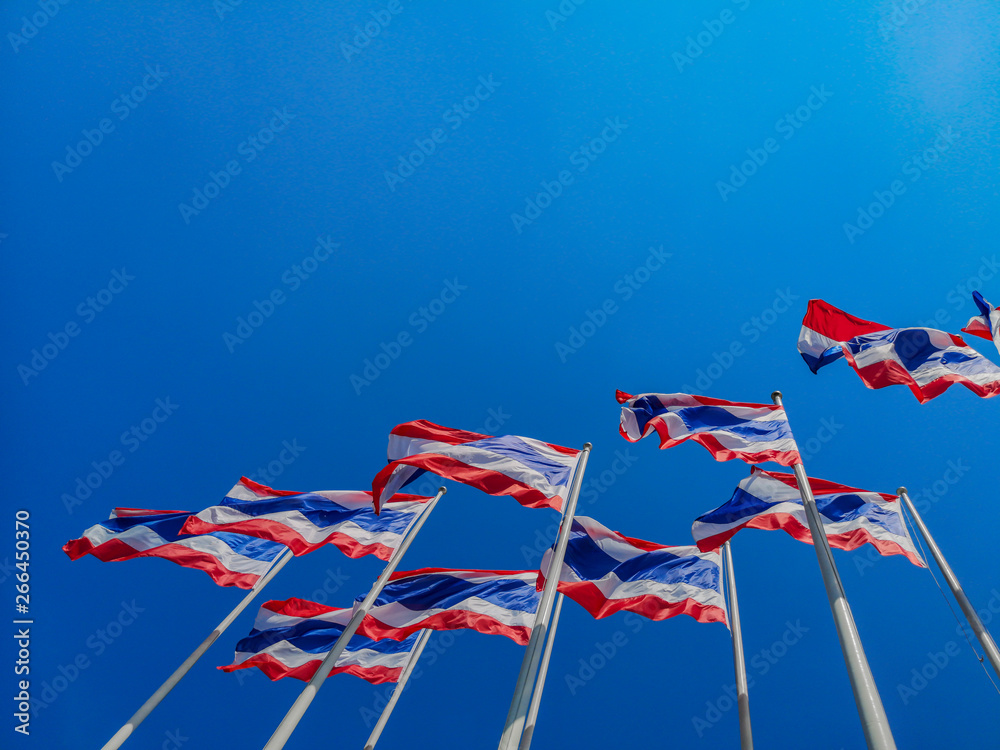 National flags of Thailand and blue sky background. Picture of waving ...