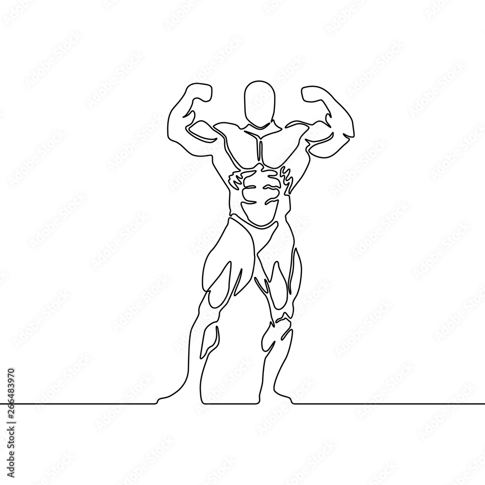 Continuous line bodybuilder show biceps. Vector illustration. Stock ...