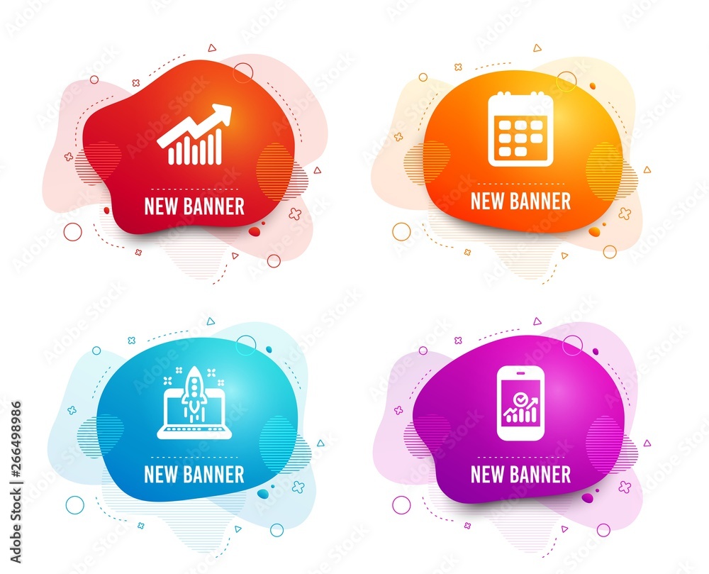 Liquid badges. Set of Demand curve, Start business and Calendar icons ...