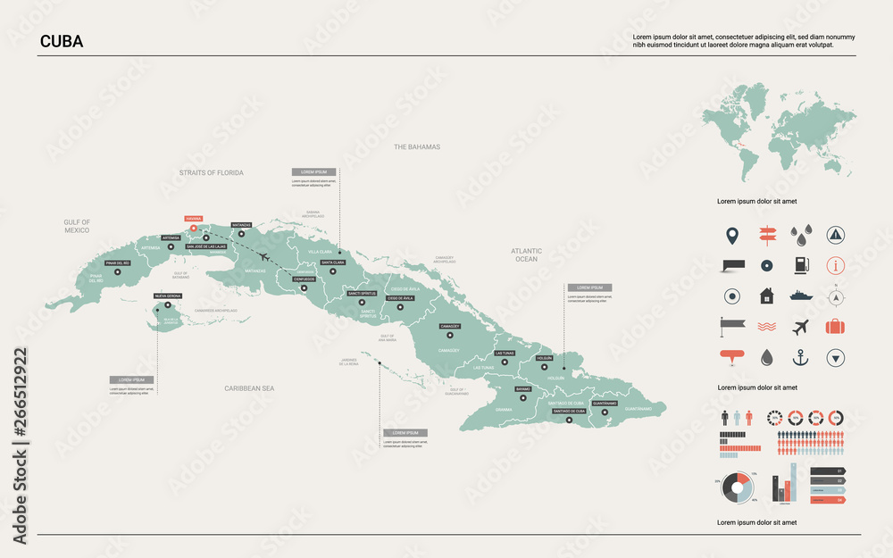 Vector map of Cuba. High detailed country map with division, cities and ...