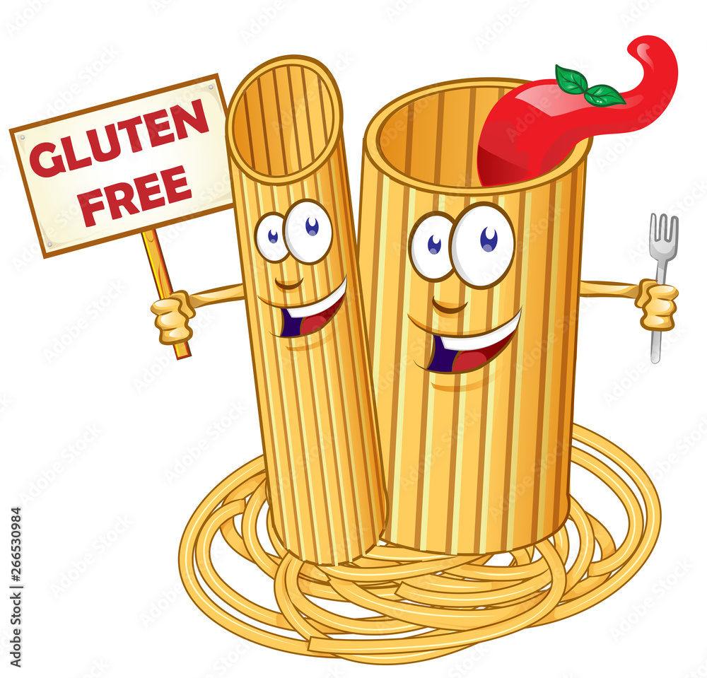 pasta food , Cute cartoon character with signboard cartel gluten free ...