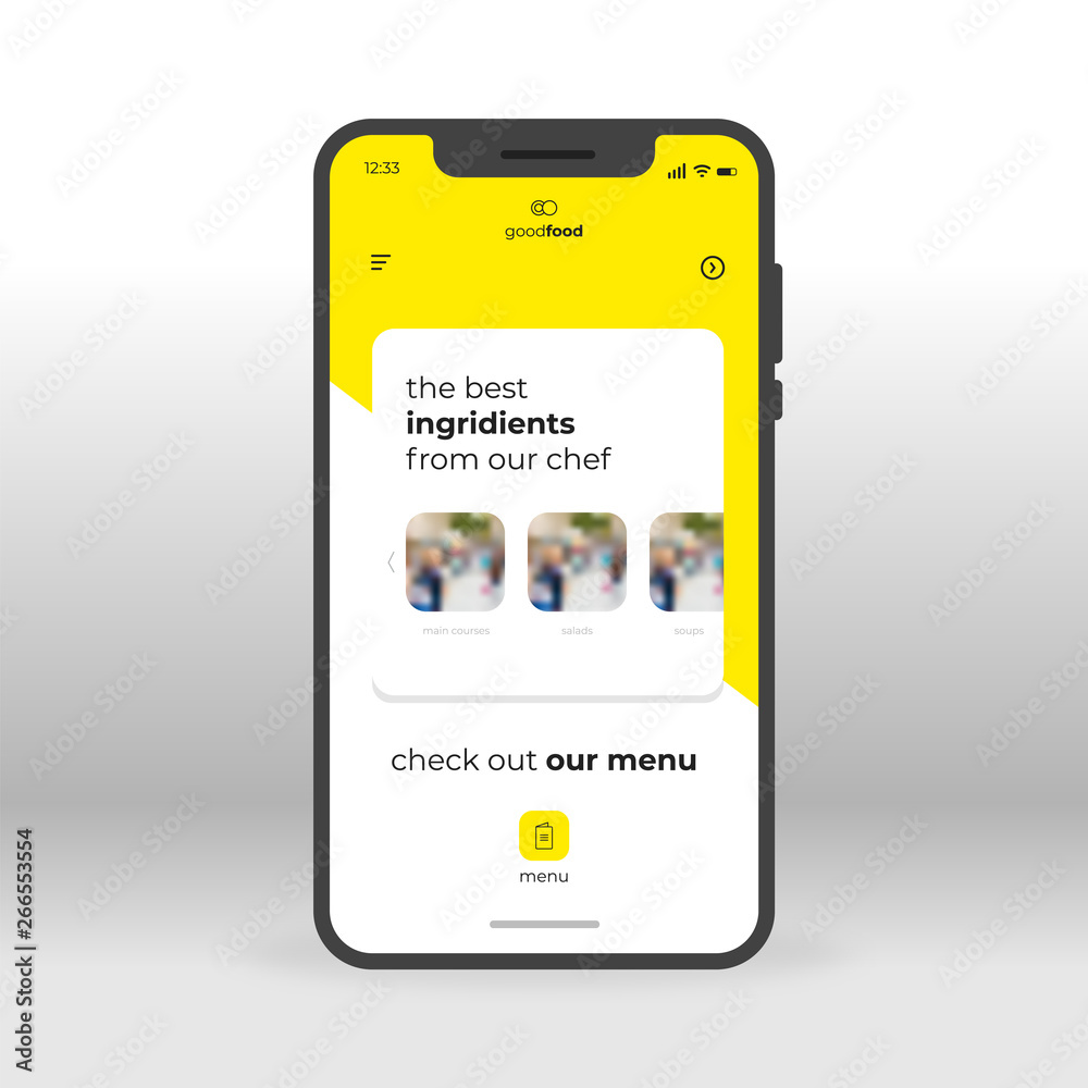 Yellow food ingridients UI, UX, GUI screen for mobile apps design ...