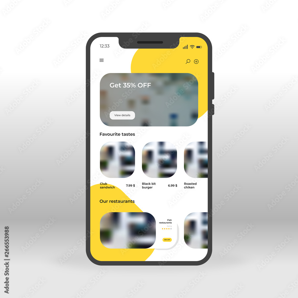 Yellow food portal UI, UX, GUI screen for mobile apps design. Modern ...