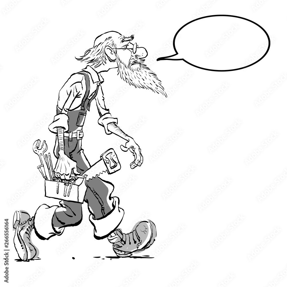 Funny illustration of old man cartoon character. Old master goes to ...