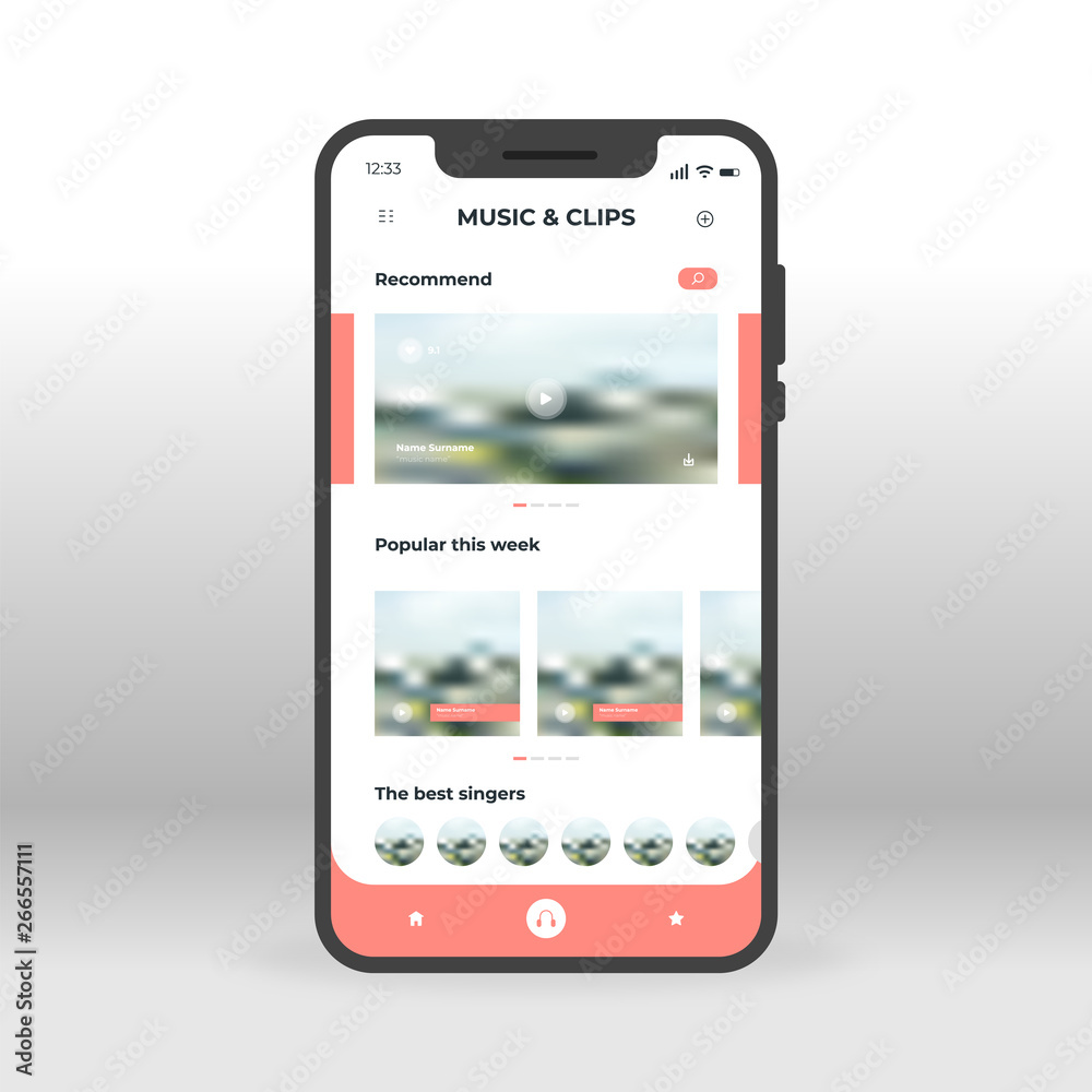 Pink Online Music and clips UI, UX, GUI screen for mobile apps design. Modern responsive user ...