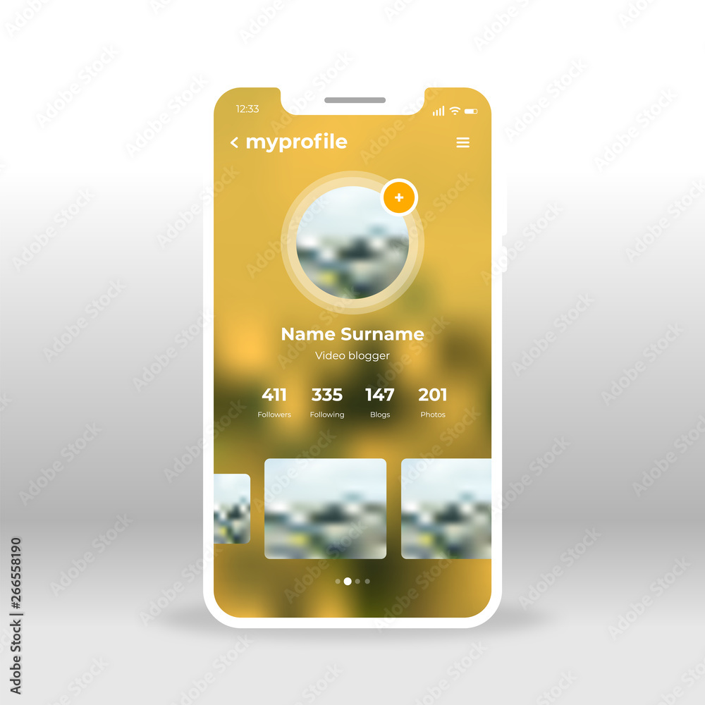 Yellow my profile account UI, UX, GUI screen for mobile apps design ...