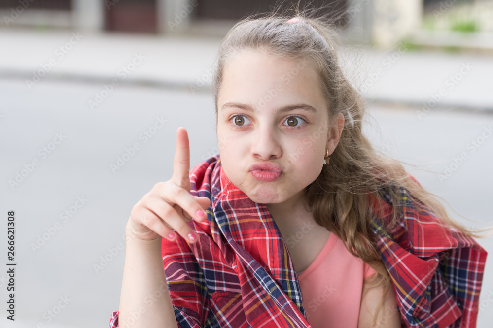 Foto Having weird idea. Girl carefree child. Kid long hair emotional ...