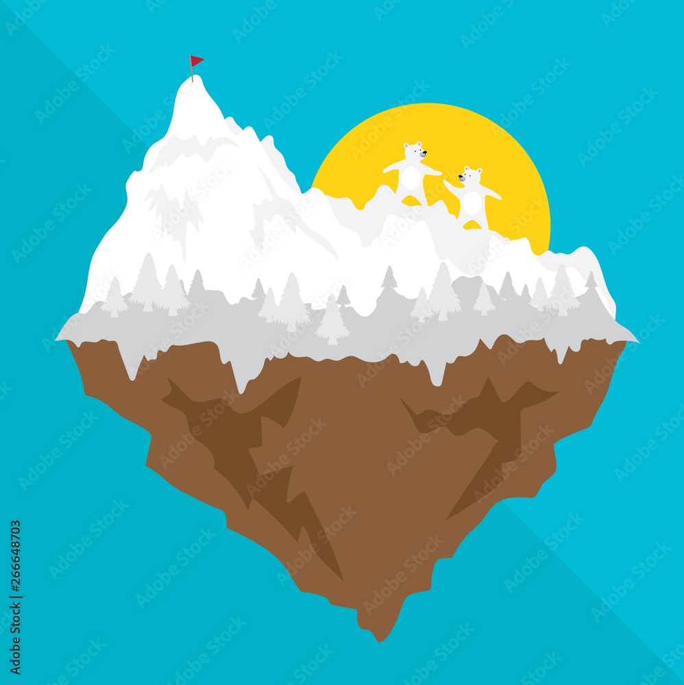 vector cartoon then and now about effect of global warming. ice snow ...