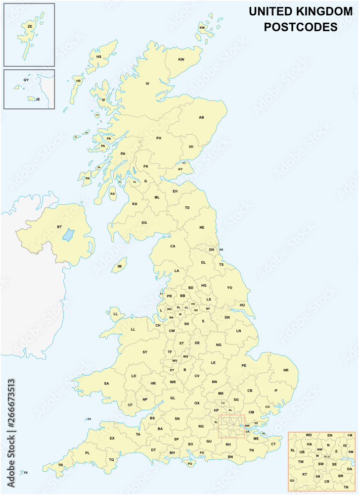 united kingdom Postcodes or postal codes vector map Stock Vector ...