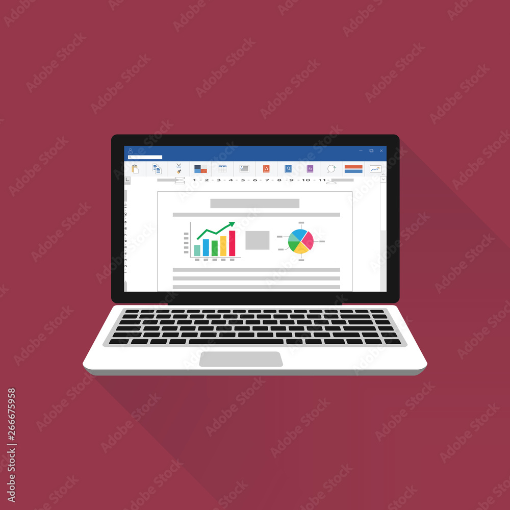 Official word software laptop screen with financial accounting data ...