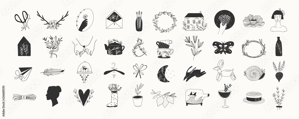 Vector de Stock Various simple, elegant and bohemian icons. Hand drawn ...