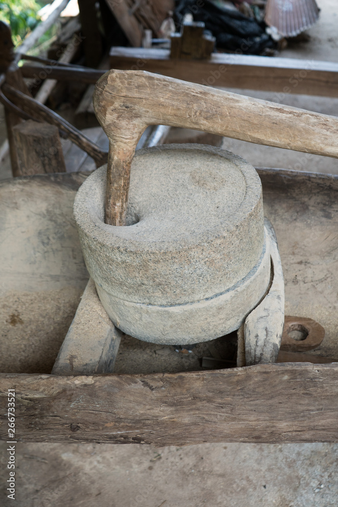 Old large stone Antique Rice Grinder Stock Adobe Stock