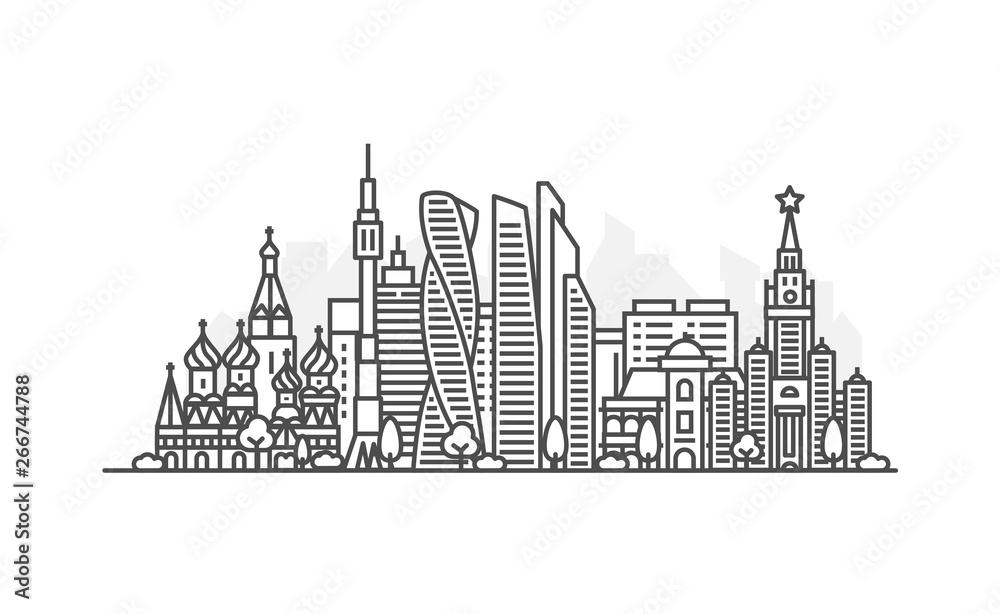 Moscow, Russia architecture line skyline illustration. Linear vector ...