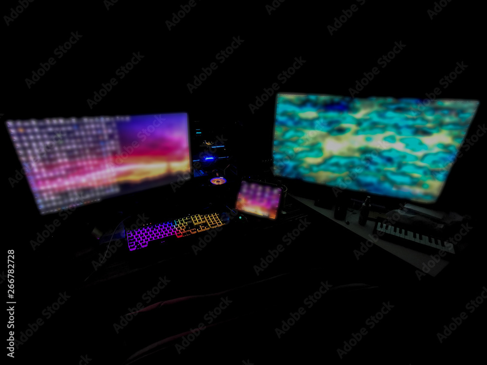 battle station gaming rig with multiple monitors for gamers coders ...