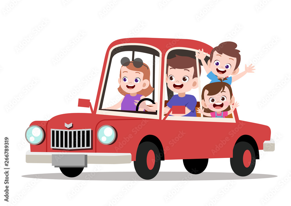 happy kids family riding car vector illustration Stock Vector | Adobe Stock