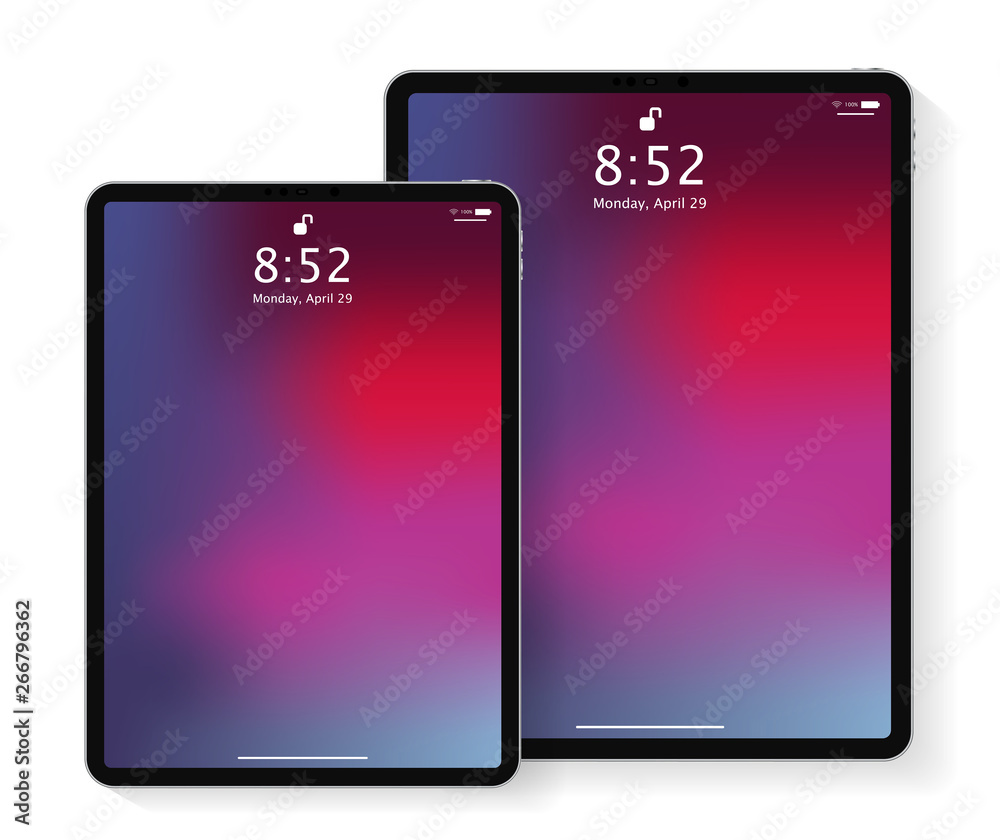 Realistic tablet computer lock screen with abstract colored geometric ...