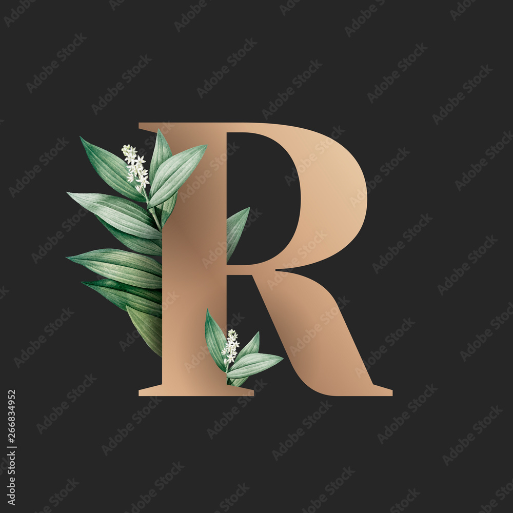Botanical font letter R Stock Vector | Adobe Stock