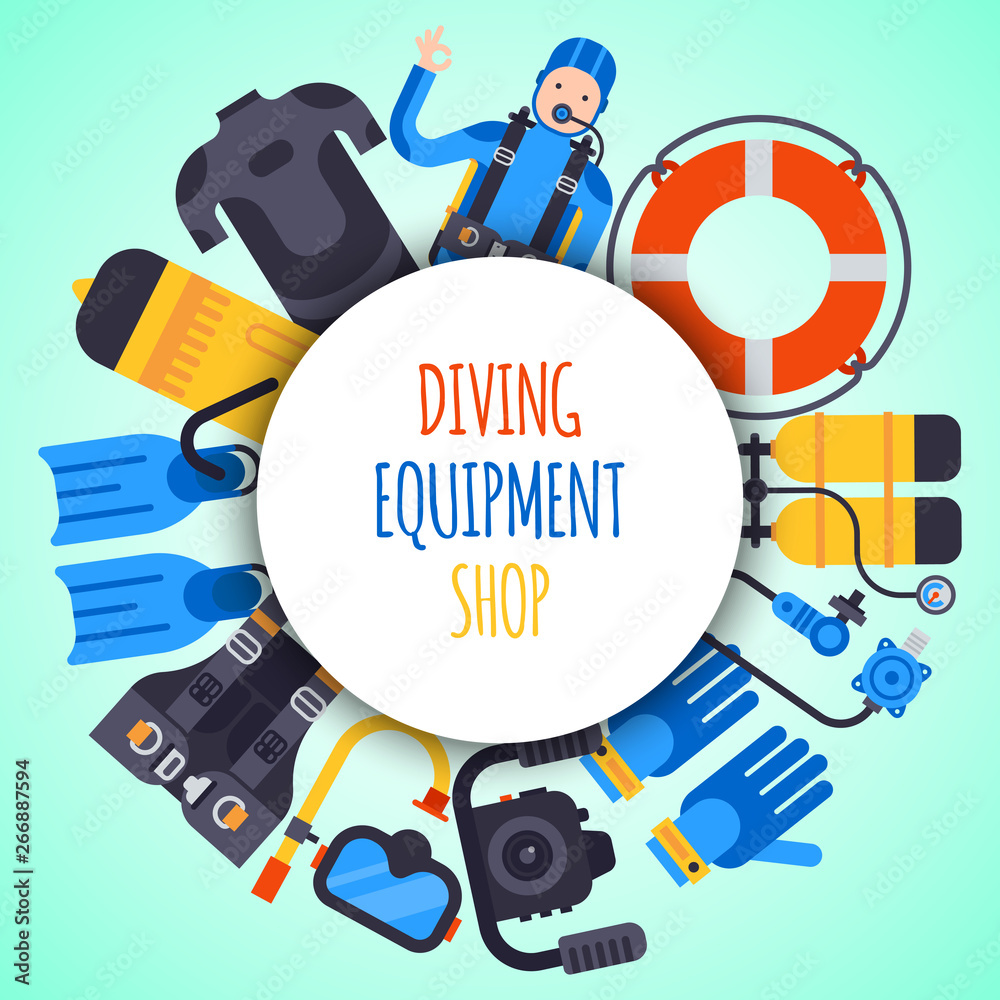 Underwater diving sport shop banner poster templates vector ...