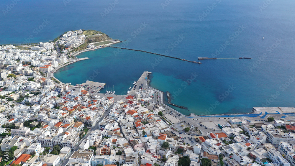Aerial drone photo of iconic main town and port of Tinos island ...