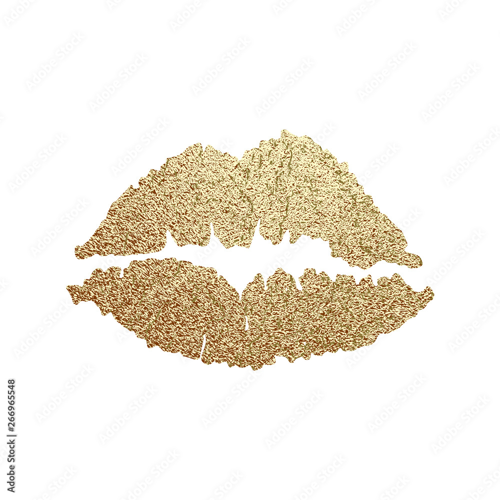 Gold lips. Golden Lip icon with glitter effect, lipstick kiss isolated ...
