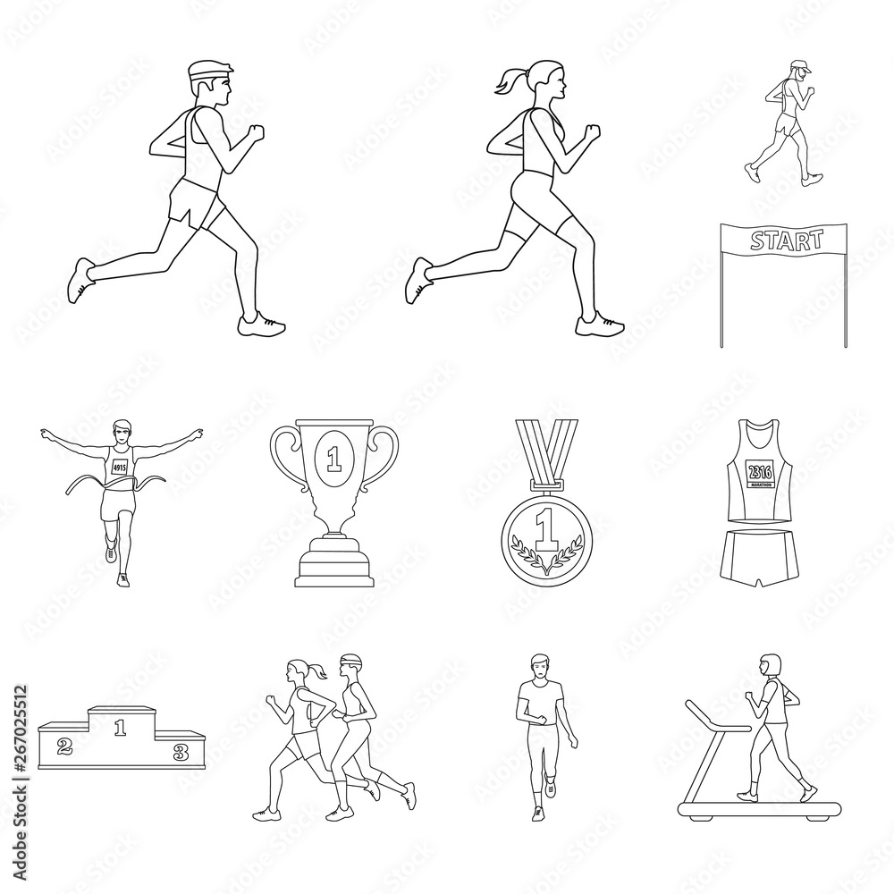 Vector illustration of exercise and sprinter symbol. Set of exercise ...